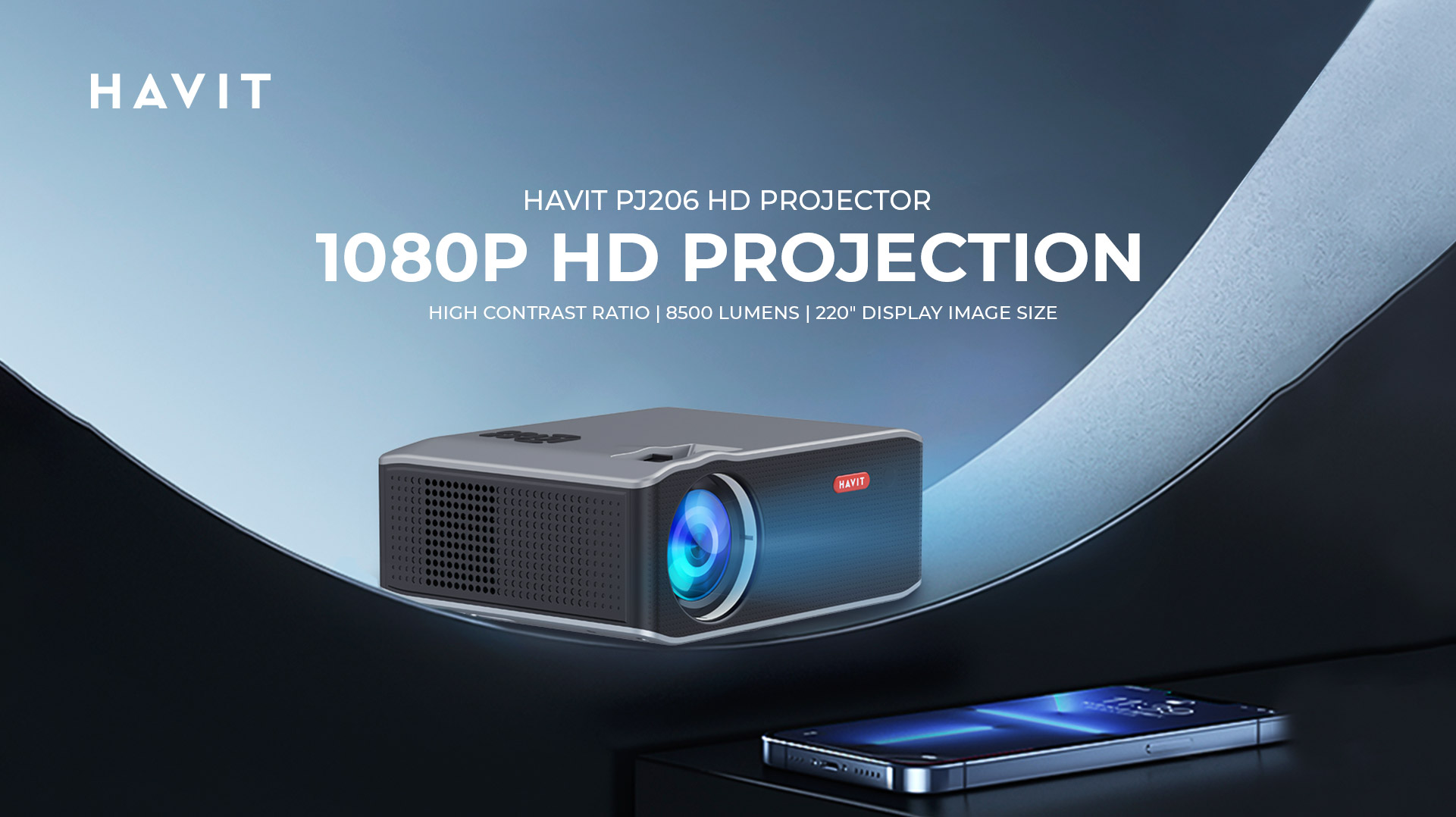 HAVIT PJ206 PRO 350 ANSI LUMENS 4K ANDROID TV 9.0 SMART PROJECTOR