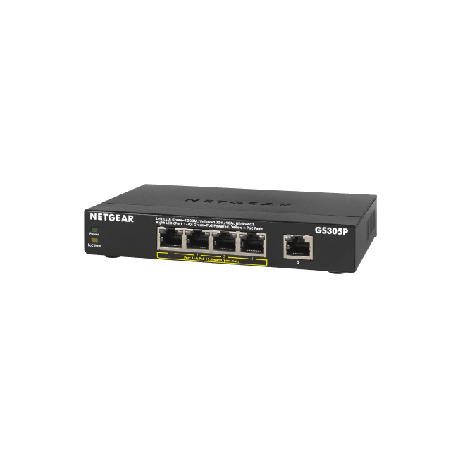 NETGEAR GS305P 5-PORT UNMANAGED ETHERNET SWITCH W/4-PORT PoE
