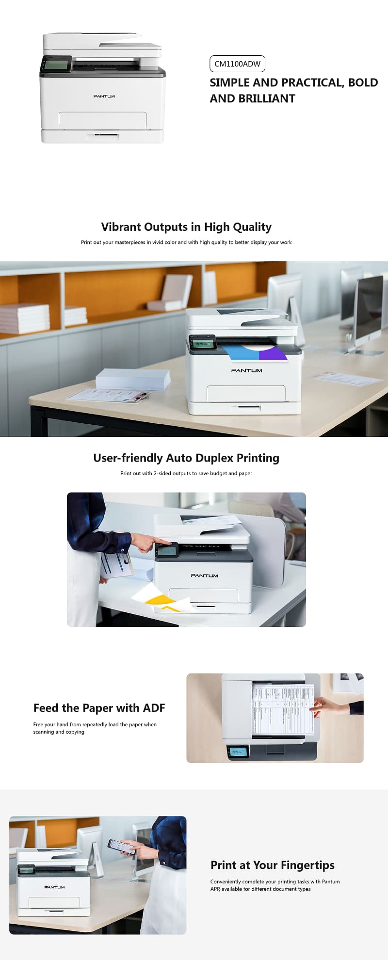 PANTUM CM1100ADW 18ppm LASER COLOR MULTIFUNCTION PRINTER WITH WiFi, ADF ...