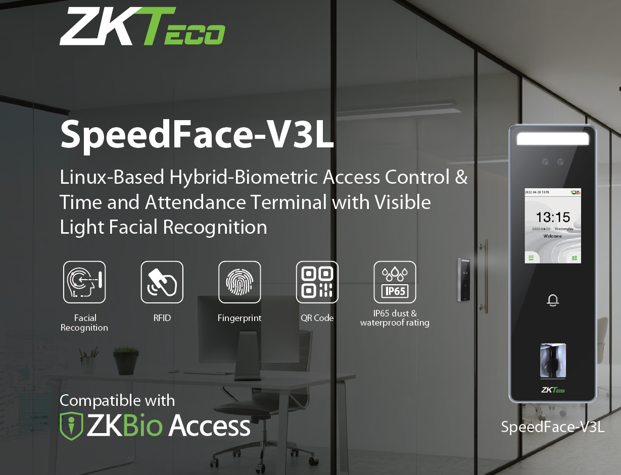 ZKTeco SpeedFace-V3L Biometric Time & Attendance and Access Control ...