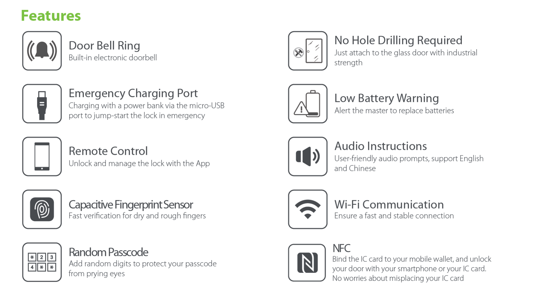 ZKTeco GL300W GLASS DOOR FINGERPRINT SMART LOCK OPEN W/PASSWORD, MF ...