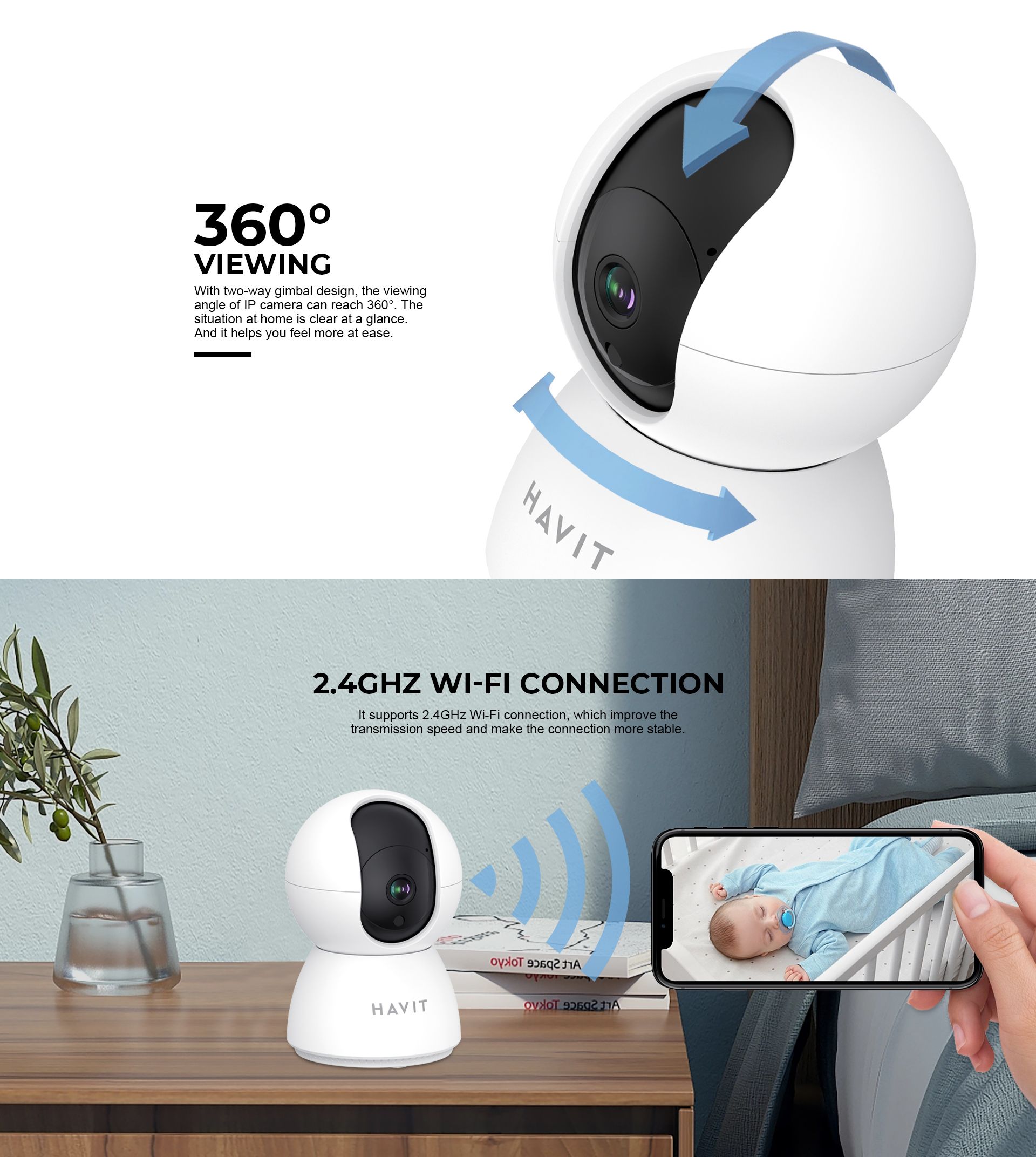 HAVIT IPC20 2MP SMART PAN/TILT 360-DEGREE NIGHT VISION IP CAMERA