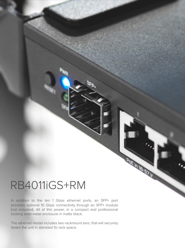 MIKROTIK ROUTER RB4011iGS+RM / Powerful 10xGigabit port router with a ...
