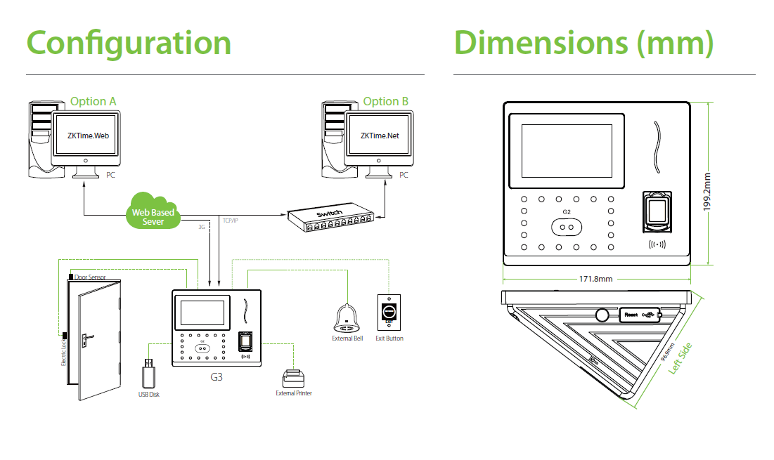 ZKTeco G3 Multi-Biometric Fingerprint Time Attendance & Access Control ...