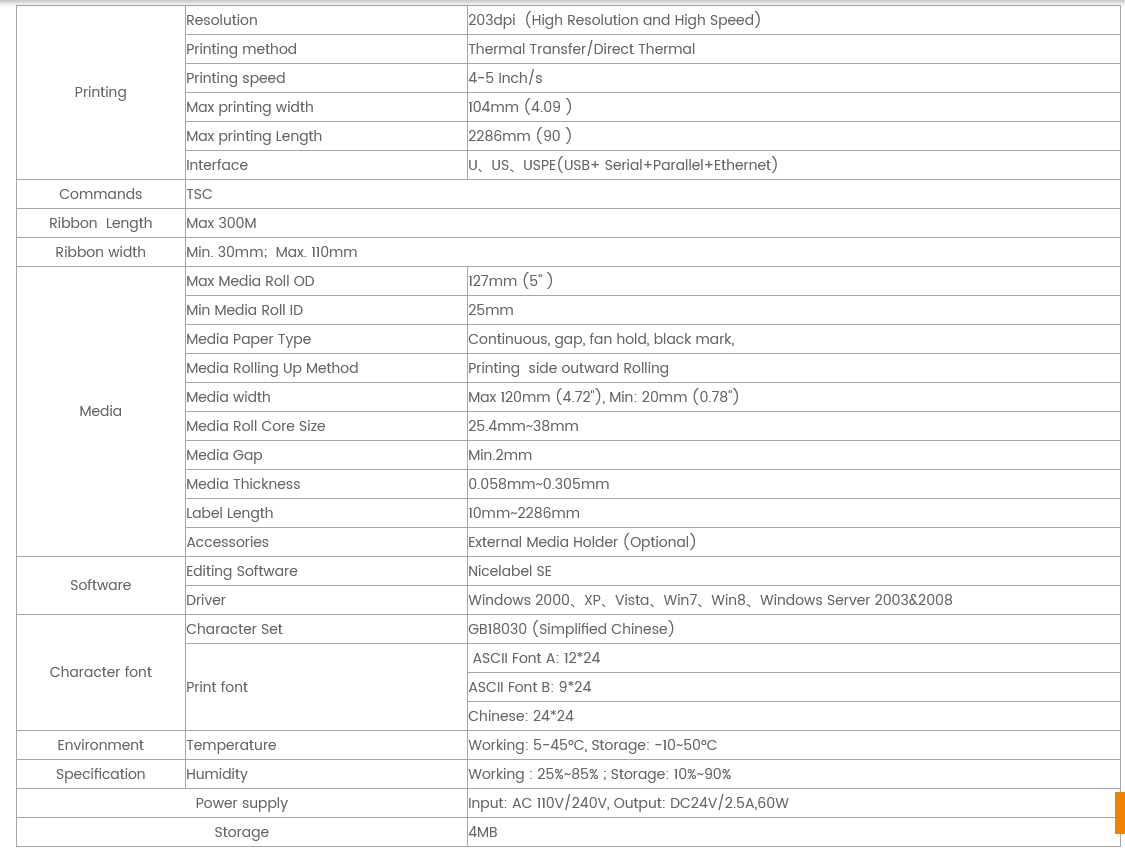 RONGTA RP400H-USEP THERMAL TRANSFER LABEL BARCODE PRINTER