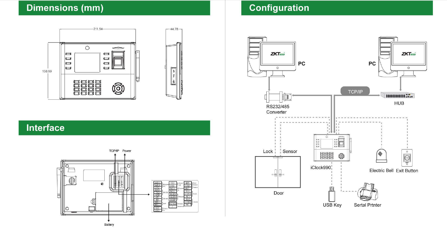 ZKTeco iClock 990 Fingerprint Time Attendance & Access Control Terminal ...