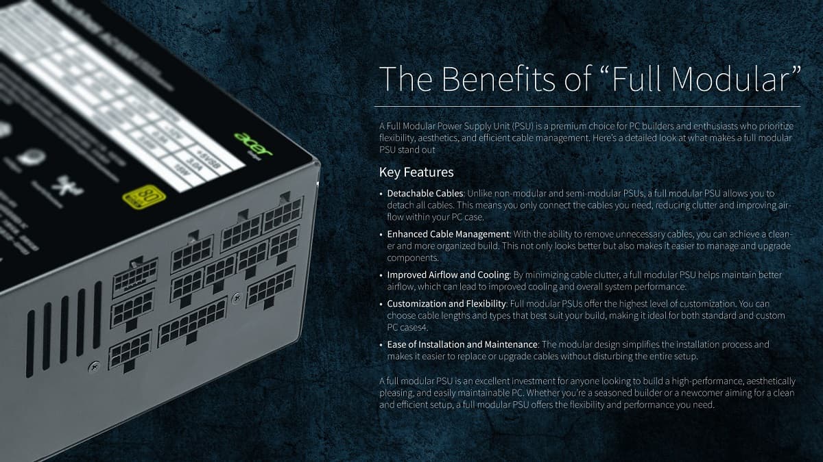 ACER GADGET AC1000 FULL MODULAR ATX 3.0 POWER SUPPLY