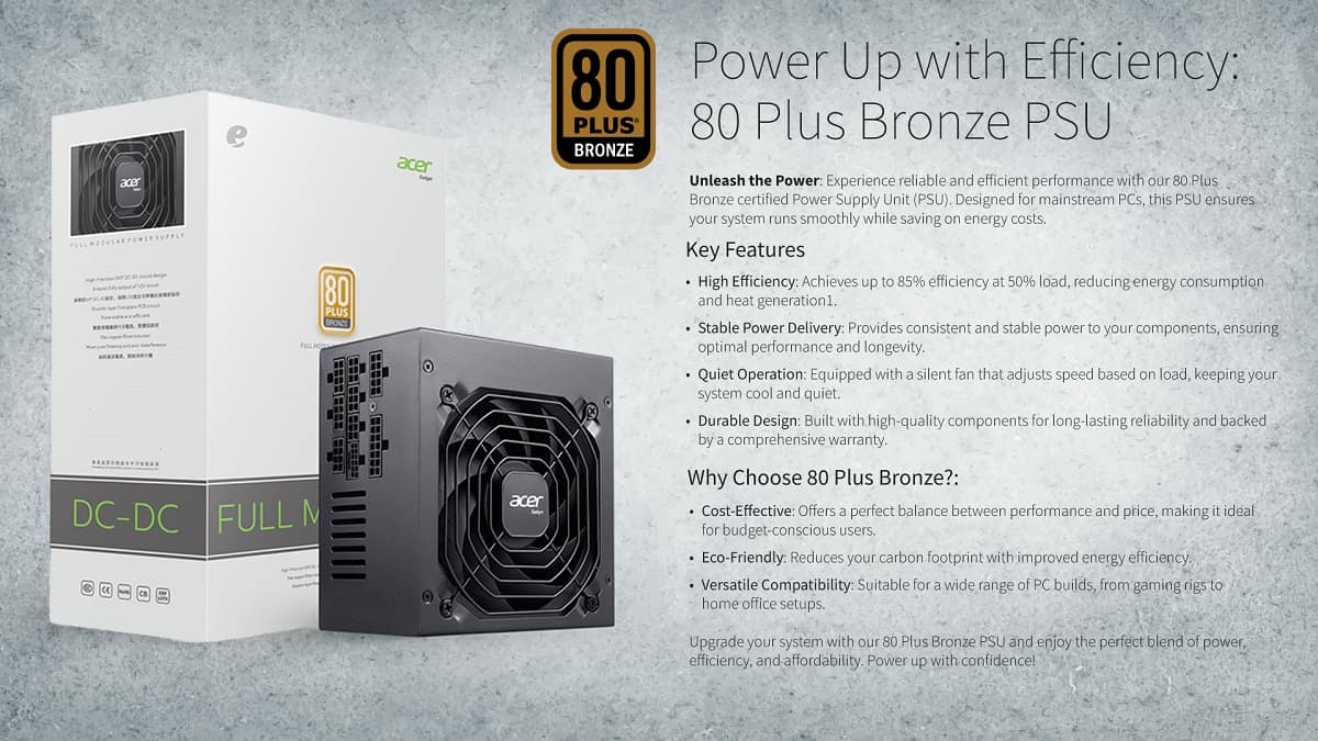 ACER GADGET AC750 BLACK 80 PLUS BRONZE FULL MODUAR POWER SUPPLY UNIT