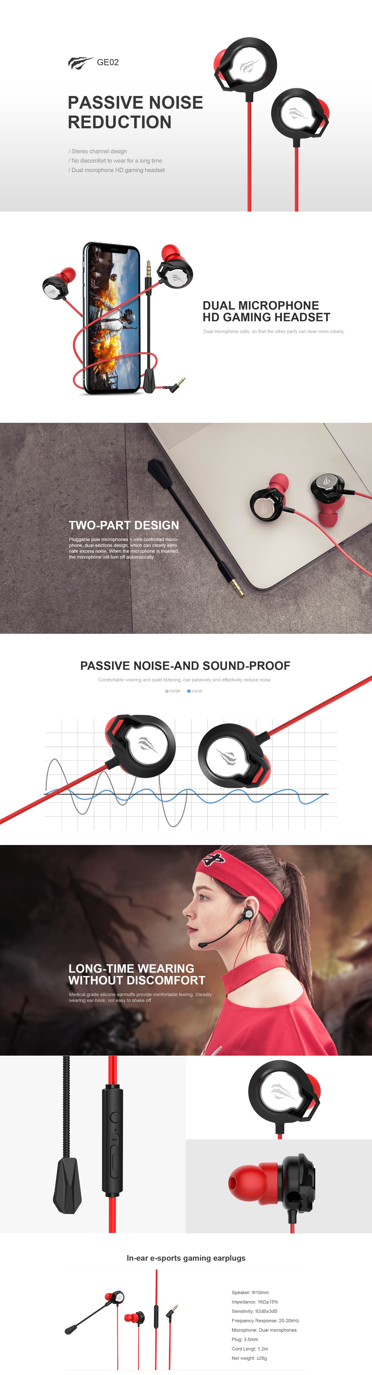 HAVIT GE02 GAMENOTE DUAL MICROPHONE HD GAMING EARPHONE