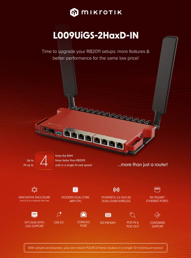 MIKROTIK L009UiGS-2HaxD-IN ROUTER 2.4GHz AX600, 8 X Gigabit Ethernet, 1 ...