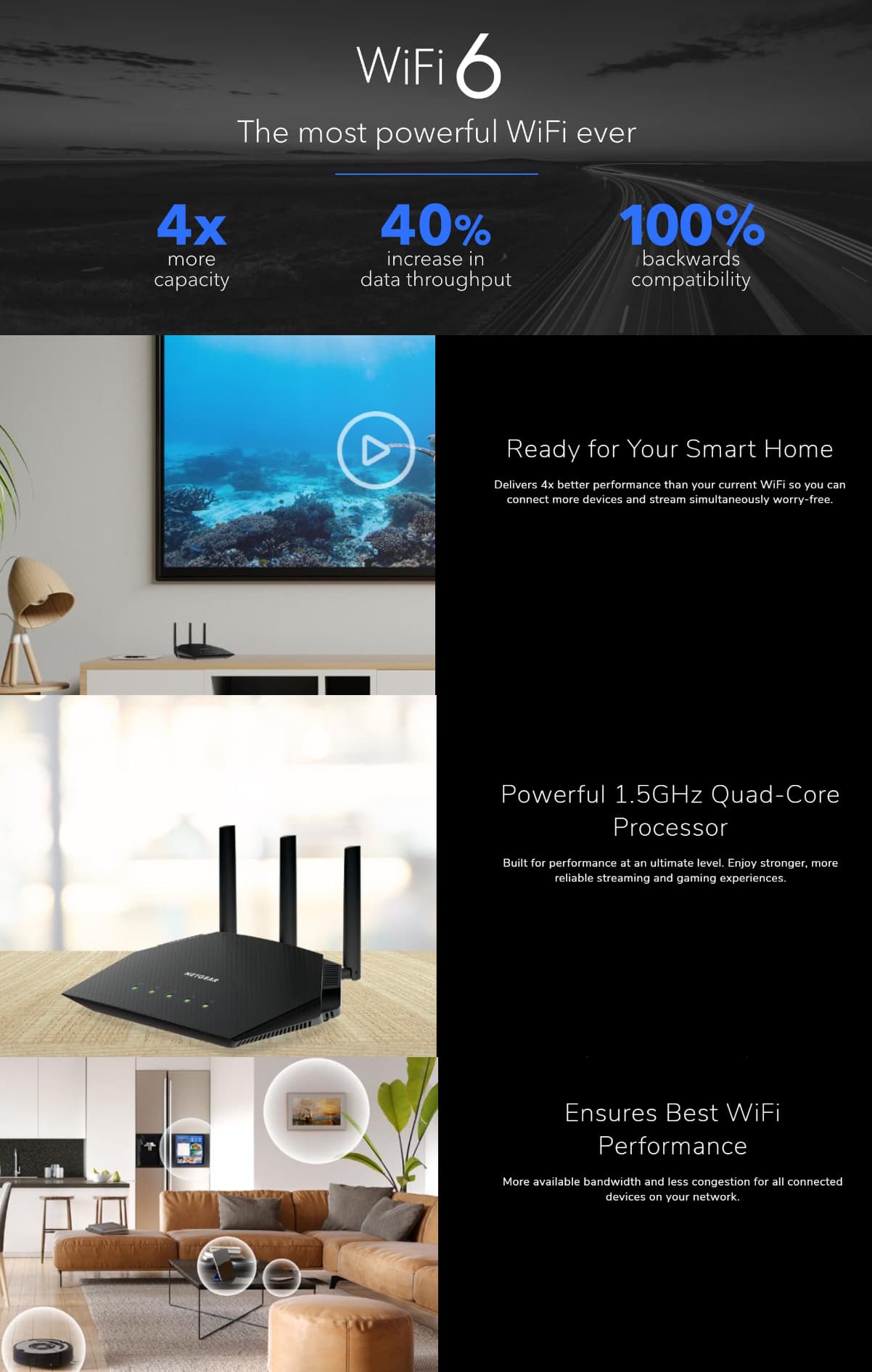 Netgear RAX10 AX4/4-Stream AX1800 WiFi 6 Router